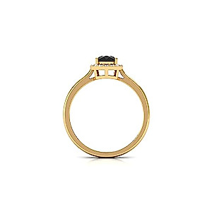 Certified Black Spinel Diamond Halo Engagement Ring, AAA Quality, Black Spinel 5X7mm Pear Shape Ring - Ready To Gift, 14K Yellow Gold, Size:US 7.50