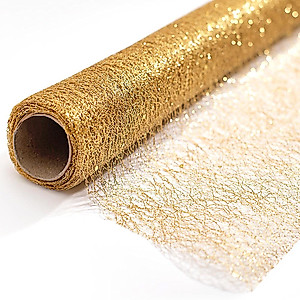 Anderson's Gold Glitter Mesh Fabric Roll, 19 Inches x 5 Yards, Decorative Wedding Fabric for Wedding Reception, Baby Shower, Gender Reveal, Prom, Homecoming, Tables, Party