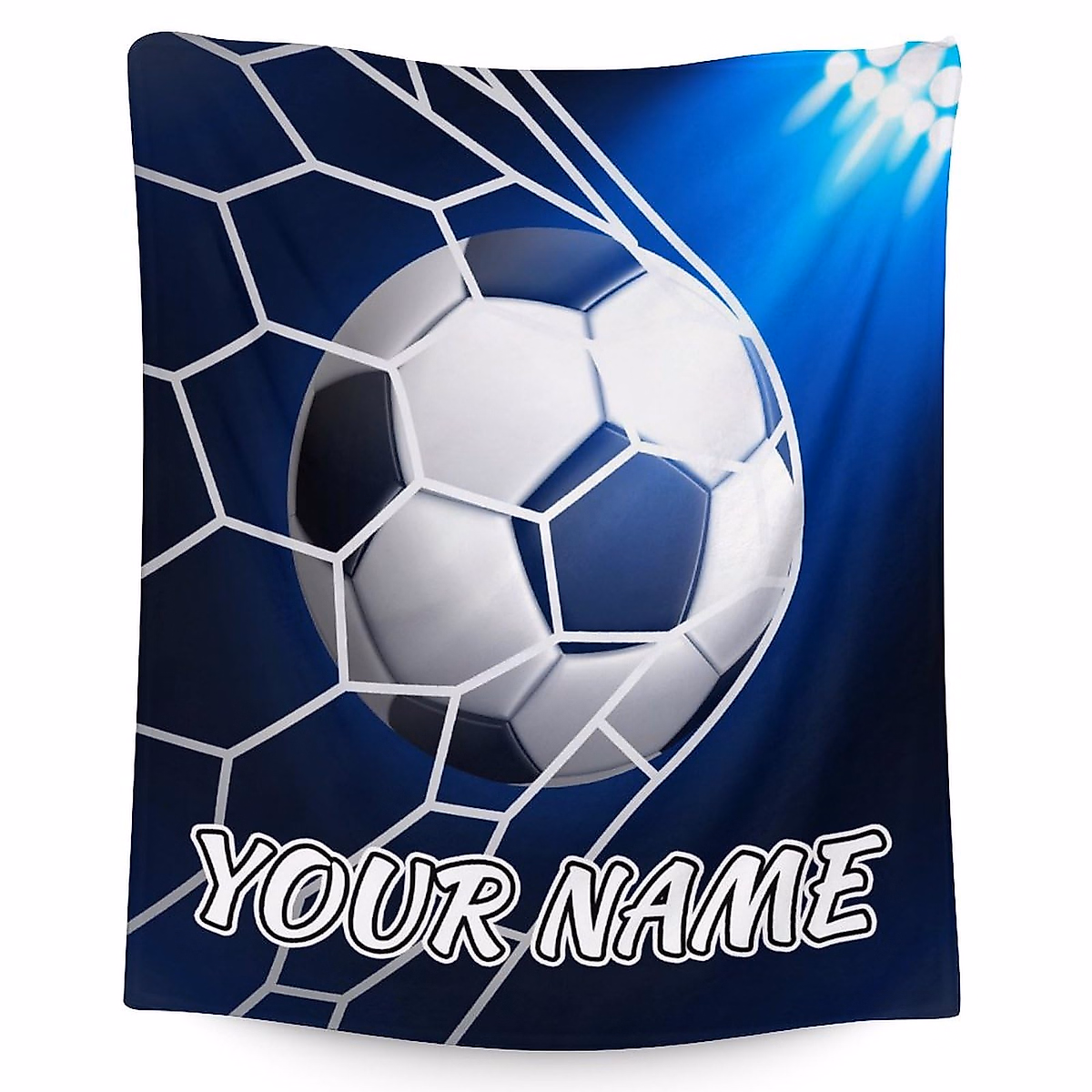 Personalized Soccer Blanket for Teens - 50x60 Inches Throw Size - Soft Fuzzy Cozy Blankets Gift for Soccer Team - Blue Sports Throw Blanket for Couch, Living Room & Office