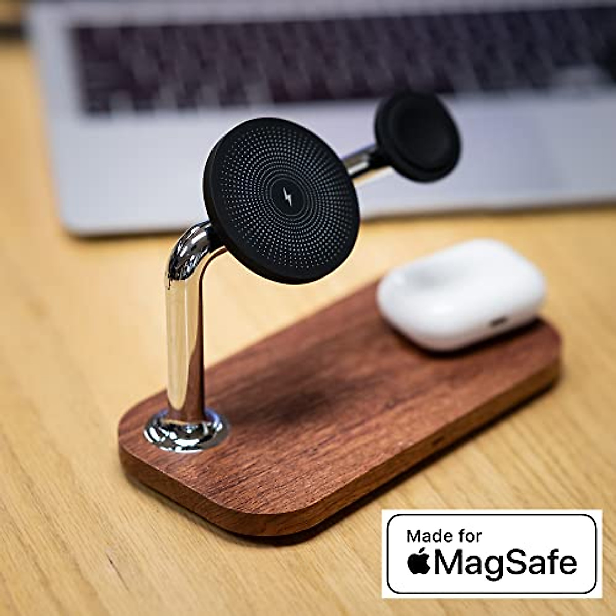 EDEN GROVE 3-in-1 Natural Wood Wireless MagSafe Compatible Magnetic Charger Stand Station for Apple iPhone 14/13/12, Plus, Mini, Pro, ProMax, Apple Watch AirPods, Fast Charging 15W