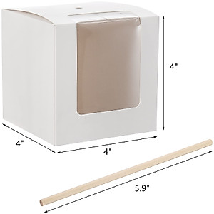 Frcctre 50 Pack White Kraft Candy Apple Boxes with Holes and Sticks, 4" x 4" x 4" Caramel Apple Box Gift Boxes Favor Boxes with Clear Window for Wedding Christmas Baby Shower Party Accessories