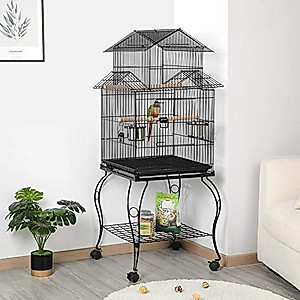 Yaheetech 55-inch Rolling Standing Triple Roof Top Medium Parrot Cage for Mid-Sized Parrots Cockatiels Sun Parakeets Green Cheek Conures Caique Pet Bird Cage with Detachable Stand