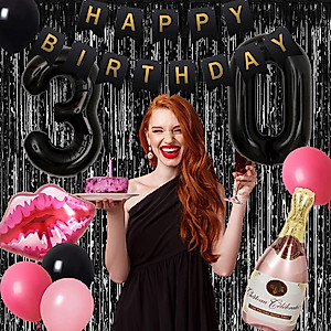 30th Birthday Decorations for Women, Black Pink 30 Birthday Decorations for Her, Black 30 Balloon Numbers, 30th Birthday Sash, Happy Birthday Banner, Dirty 30 Decorations for Her