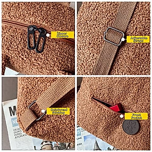 AONUOWE Mini Kawaii Bear Ear Backpack Teens Kids Faux Fur Schoolbag Teenager Student Aesthetic Furry Sherpa Fleece Daypack (Khaki)