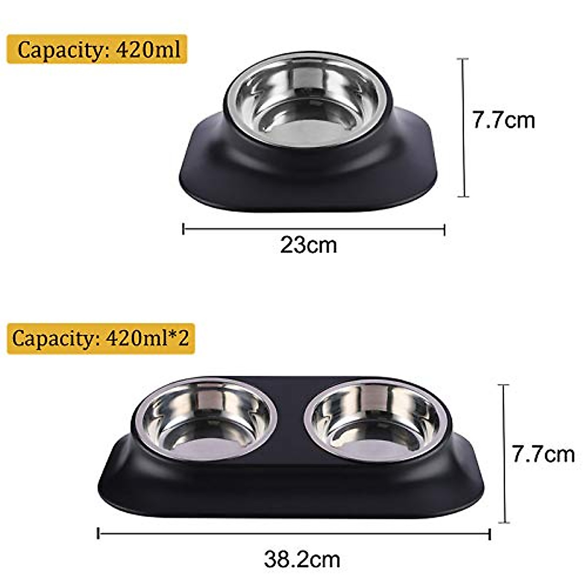 Raised Cat Bowl Pet Bowl,Stainless Steel Elevated Small Dog Bowls,15°Tilted Whisker Reliefs Fatigue Free Stress Anti Vomiting Cat Food Water Bowls,Non Slip Cat Feeding Bowls（Double Bowl）