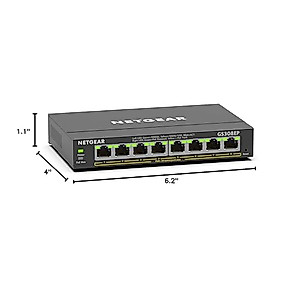NETGEAR 8 Port PoE Gigabit Ethernet Easy Smart Managed Essentials Switch (GS308EP) - with 8 x PoE+ @ 62W, Desktop or Wall Mount