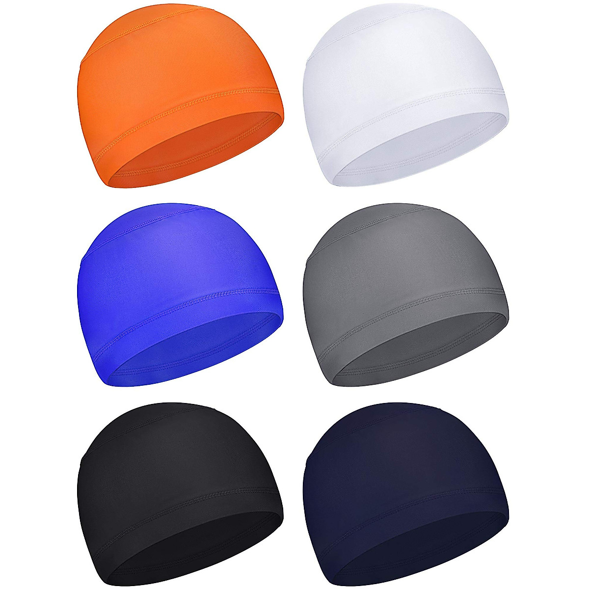 Geyoga 6 Pieces Skull Cap Sweat Wicking Cap Running Hats Helmet Liner for Men and Women Fitting Running Jogging Exercise(White, Grey, Orange, Sapphire Blue, Dark Blue, Black)