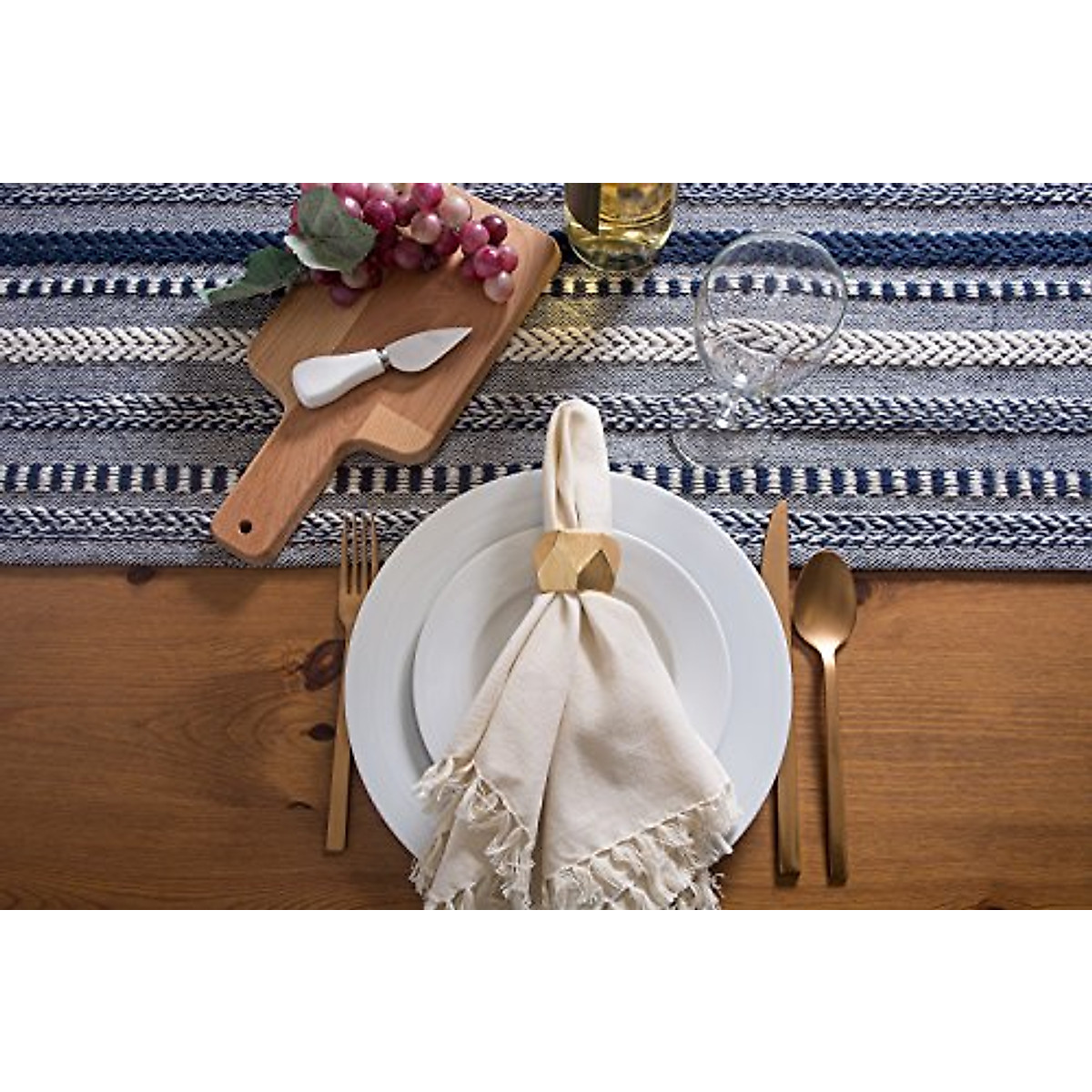 DII Farmhouse Braided Stripe Table Runner Collection, 15x108, Navy Blue