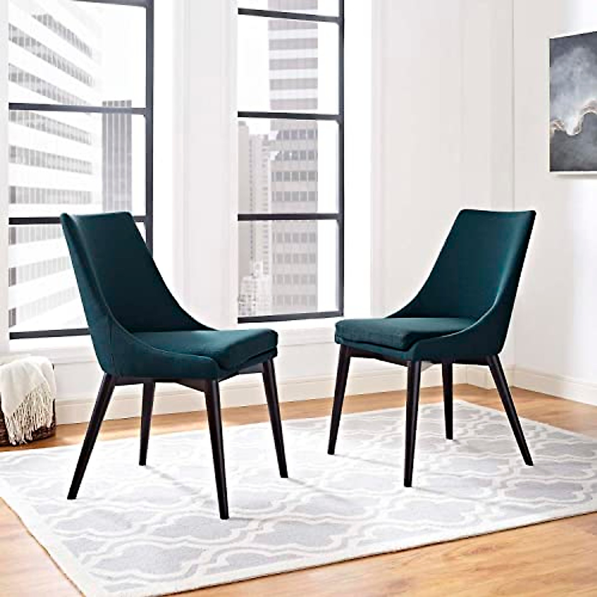 Modway Viscount Mid-Century Modern Upholstered Fabric Two Kitchen and Dining Room Chairs in Azure