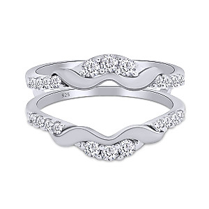 AFFY 1/3 Ct. Round Chevron Ring Guard Enhancer with Cubic Zirconia in 14K Gold Over Sterling Silver 0.33 Carat Ring Size-6