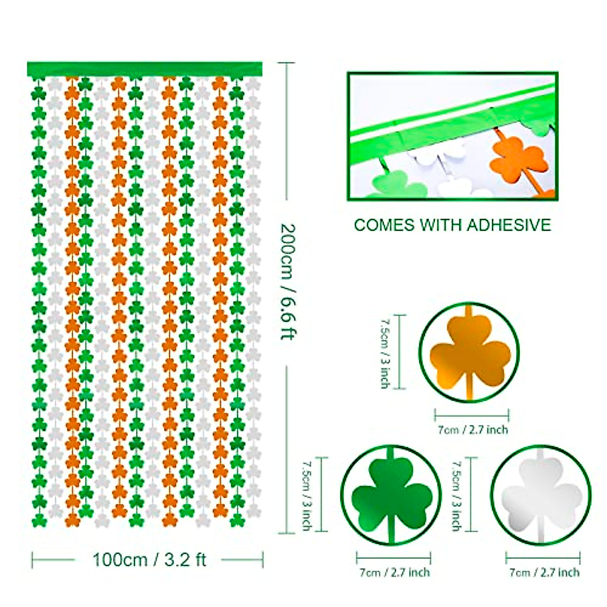LOLStar 2 Pack St Patricks Day Foil Fringe Curtains St. Patrick's Day Party Decorations 3.3x6.6 ft Shamrock Green White Orange Tinsel Curtain Photo Booth Prop Streamers Backdrop for Irish Party Decor