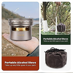 UVIKTE 2 In 1 Mini Alcohols Stove Camping Backpacking Portable Alcohol Spirit Burner With Stainless Steel Cross Stand, Ultralight Tiny Brass Survival Coffee Hiking, Storage Bag,SILVER