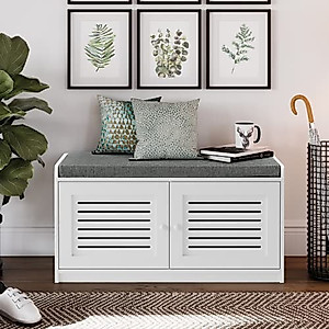 Sturdis Shoe Storage Bench White - Cushion Seat - Adjustable Shelves - Soft-Close Hinges - for Comfort & Style, Perfect for Entryway First Impression!
