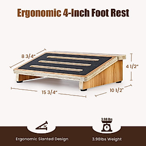 StrongTek Under Desk Footrest, Slanted Non-Slip Wooden Step Stool for Home and Office Chairs, Portable Ergonomic Posture Support for PC Gaming or Work Standing Desks