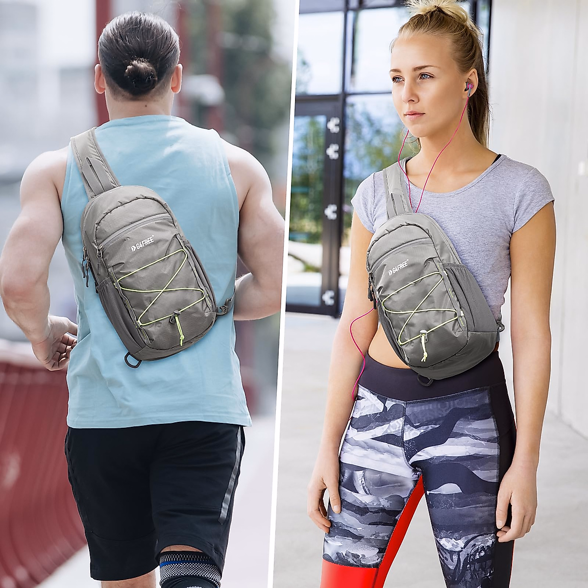 G4Free Sling Bag Backpack RFID Blocking Crossbody with Front Pocket Hiking Daypack Outdoor Chest Bag for Women Men Grey