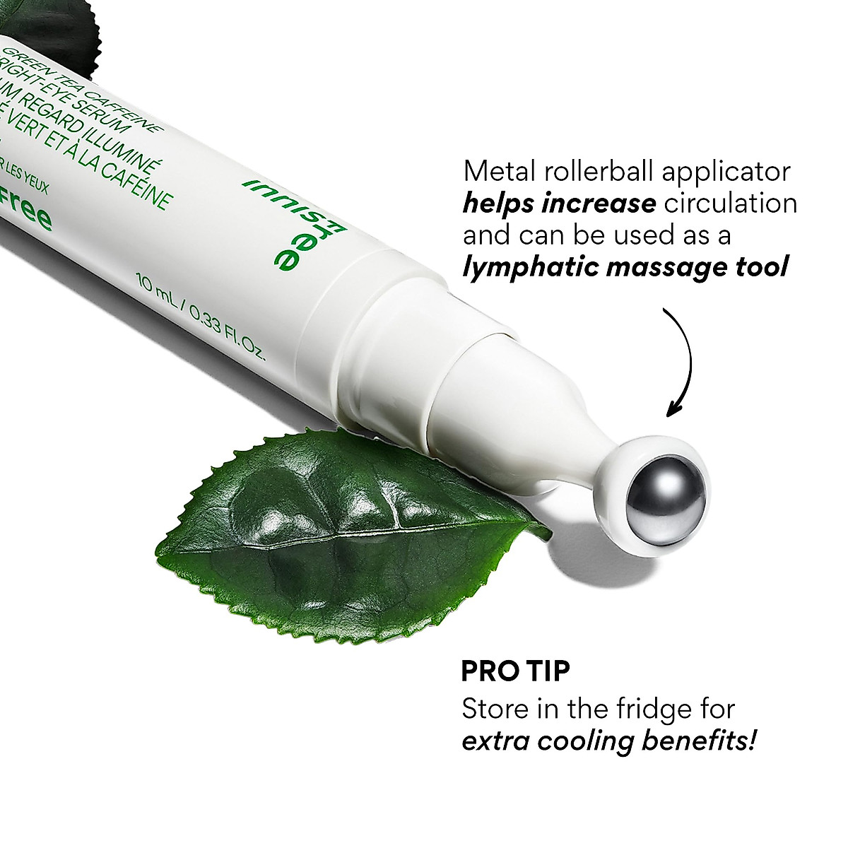 innisfree Green Tea Caffeine Bright-Eye Serum with Niacinamide, Cooling Korean Eye Roll On Serum, Hydrating Eye Cream (Packaging May Vary)