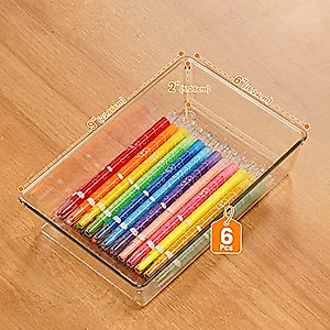 Criusia 6 Pack Large Size Clear Plastic Drawer Organizers, Versatile Acrylic Kitchen Drawer Organizer Stackable Bathroom Drawer Organizer Trays, Storage Bins for Makeup, Bathroom, Kitchen and Office