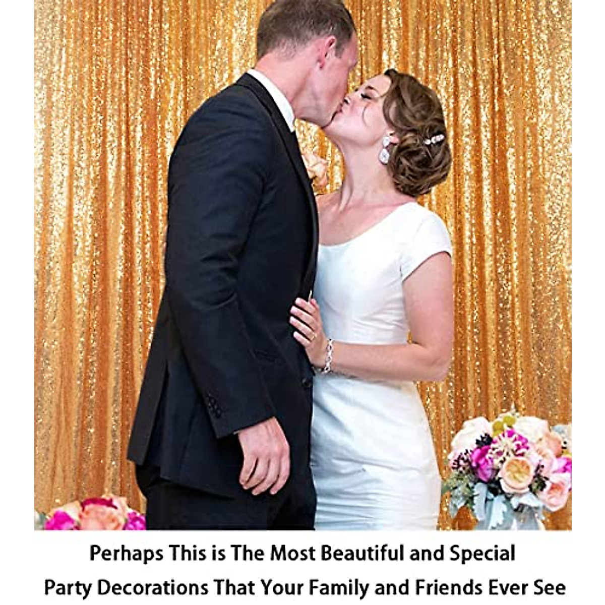 Sequin Backdrop 8x8ft Sequin Curtain Backdrop Gold Sequin Curtains Panel Wedding Backdrop Curtains Glitter Backdrops for Photography (8FTx8FT, Gold)