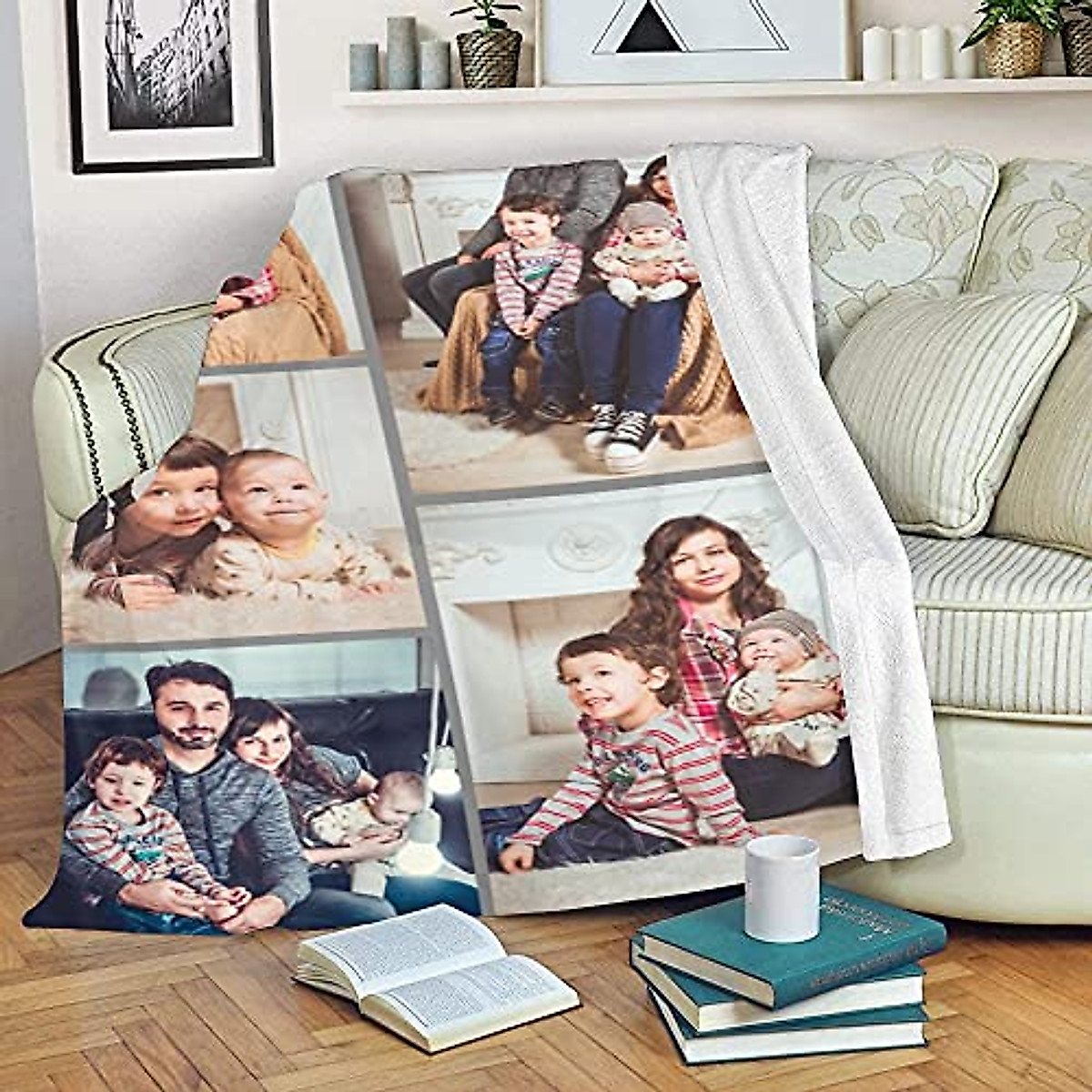 Custom Blanket Personalized Throw Blanket with Photo College Soft Flannel Blanket Customized Souvenirs Gifts for Baby Dad Mom Grandma Grandpa Friends Couple Wedding and Pets (5 Photos, 30x40 Inch)