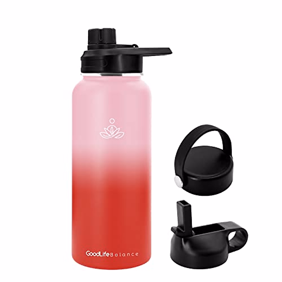 Good Life Balance Sports Water Bottle - 32oz, 3 Lids, Vacuum Insulated Stainless Steel, Keeps Liquids Hot or Cold with Double Wall Vacuum Insulated, Simple Thermo Mug, Metal Canteen, Sweat Proof