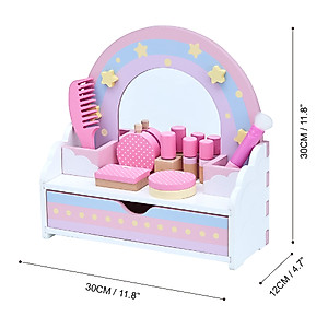 Teamson Kids Little Dreamer Wooden Rainbow Play Tabletop Vanity with Mirror and Drawer Plus 8 Pretend Cosmetic Makeup Accessories, Pink, includes Small Parts