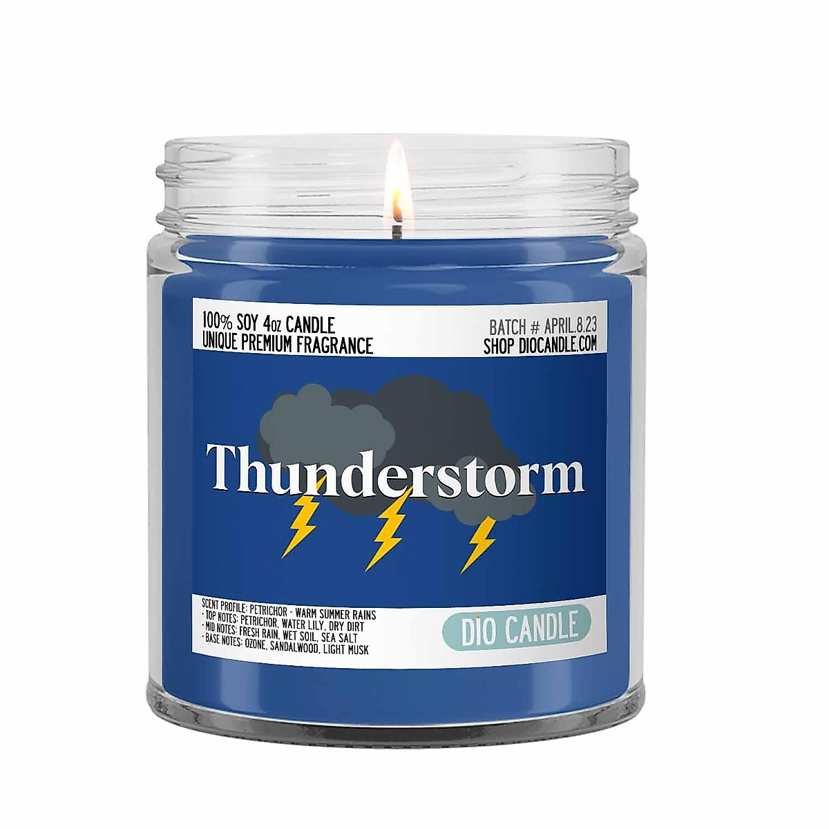 Thunderstorm Scented Candle - Smells Like Petrichor - Warm Summer Rains - 100% Naturally Vegan Soy and Premium Fragrance | Great Gift | Recyclable Glass Jar | Handmade in Colorado (4oz Glass Jar)