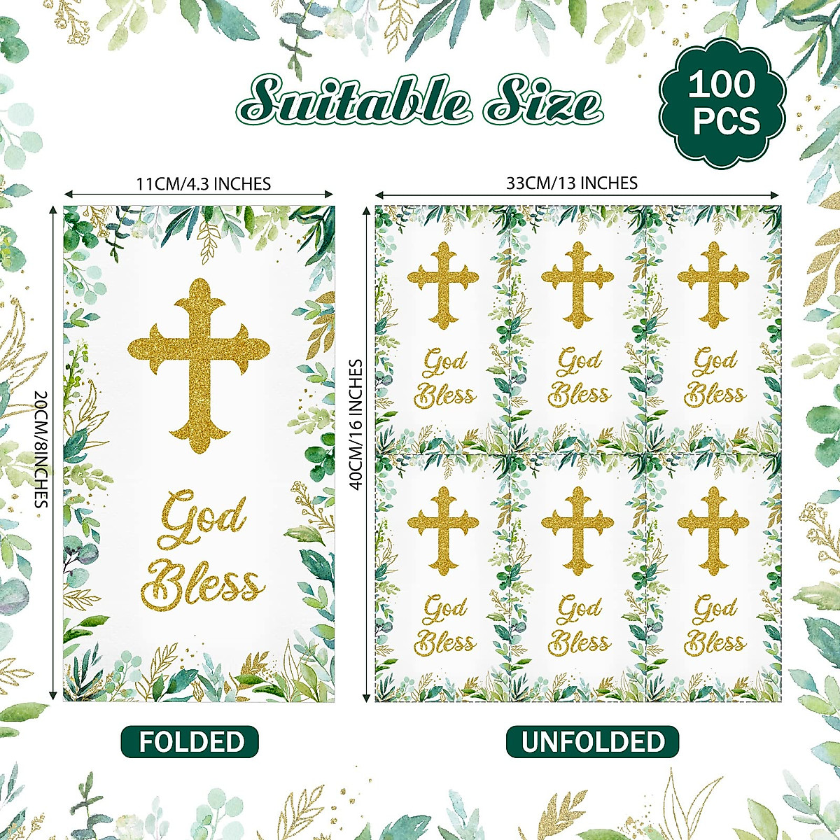 100 Pcs Religious Napkins Baptism Cross Napkins 3 Ply 16 x 13 in First Communion Holy Christening Party Hand Towel Guest God Bless Cocktail Beverage Disposable Napkins for Baptism Party