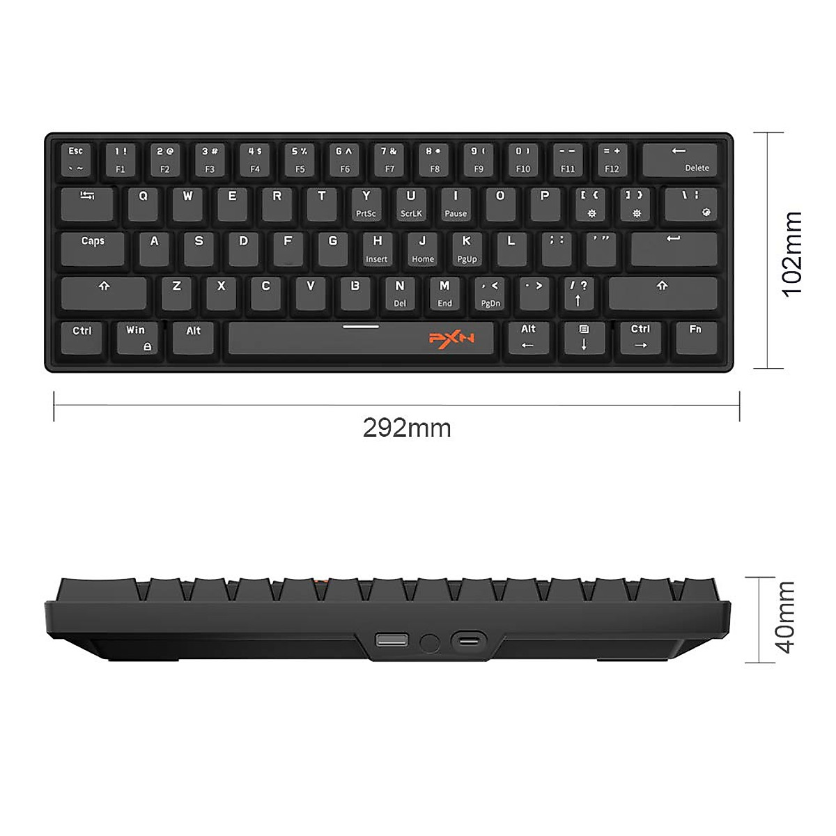 PXN K30 60% Mechanical Keyboard Wireless Mobile Gaming Keyboard Backlit Wired LED Mini Compact Keyboards Compatible with Android PC Laptop (Black)