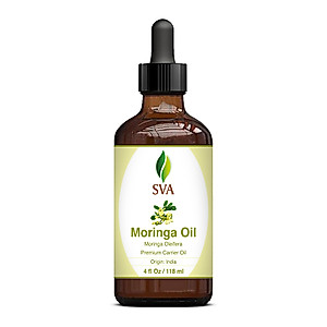SVA Moringa Seed Oil - 4 Fl Oz – 100% Natural Cold Pressed Moringa Oil - for Face, Skin Care, Hair Care, Scalp Massage & Body Massage – Carrier Oil with Dropper