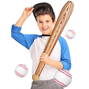 Kacctyen 4 Pieces Inflatable Baseball Set, includes Baseball Bat and 3 Baseball Plastic Bat Inflatable Baseball Bat for Kids and Adults Outdoor Yard Backyard Garden Playing (Baseball)