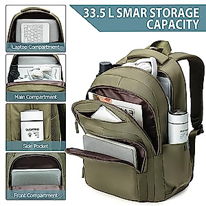 BLUEFATTY Laptop Backpack For Women Men Fits 17 Inch Waterproof Large Computer Backpack 33L Travel Backpack Lightweight Commute Bag For Hiking Work Gym(Green)