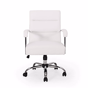 Christopher Knight Home William Modern Channel Stitched Swivel Office Lift Chair, White and Chrome