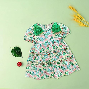 Toddler Kids Baby Girls Summer Casual Short Sleeved Floral Pattern Dress Party Princess Dress (Green, 18-24 Months)