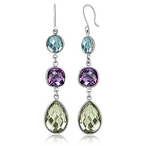 Gem Stone King 925 Sterling Silver Multi Shape Sky Blue Topaz Purple and Green Amethyst Dangle Earrings For Women