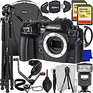 Ultimaxx Advanced OM System OM-1 Mirrorless Camera Bundle (Body Only) - Includes: 2X 128GB Extreme SDXC’s, V-Shaped Bracket, Universal Speedlite, Lightweight 60” Tripod & Much More (25pc Bundle)