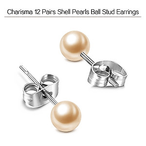 Charisma 6mm Composite Pearl Earrings Round Ball Pearls Stud Earrings Hypoallergenic 12 Pairs Mixed Color Imitation Pearl Earrings Set for Women