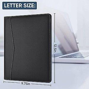 Padfolio Portfolio Leather Binder, Interview Legal Document Organizer, Business Card Holder Included Letter Sized Writing Pad [Piano Noir Faux Leather Matte Finish]