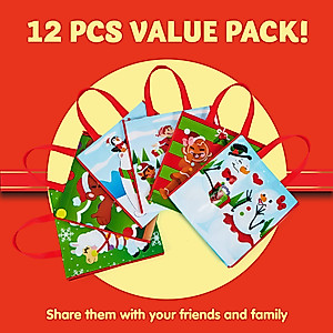 JOYIN 12 Christmas Tote Bags, 13.5"x8"x4" Extra-large Reusable Bags Non Woven Xmas Gift Wrap Bags with Handles for Holiday Party Favor Supplies, Xmas Grocery Shopping Bags