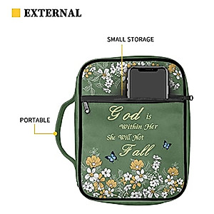 Dajingkj Flowers Bible Covers for Women Large Size Bible Case with Pockets Strap Zipper Bookcover Carrying Organizer Church Bag Tote Bible Accessories with Handle