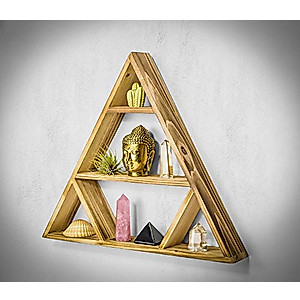 Triangle Shelf for Crystals and Healing Stones Display Floating Shelf, Large 19" Rustic Wood Wall Shelf or Tabletop Home Decor for Bedroom, Bathroom, Living Room, Office, Altar