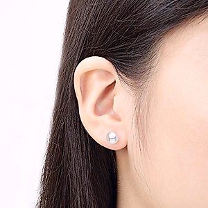 Womens Pearl 925 Sterling Silver Earrings Natural Button White Cultured Freshwater Pearl Stud Earrings AAA Quality