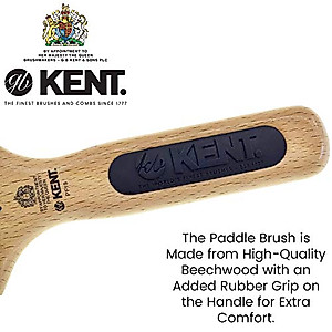 Kent PF19 Beechwood Cushion Paddle Brush - Scalp Massager and Detangler Brush - The Hair Brush for Thick Hair - Scalp Massager Hair Growth Stimulator - Hair Detangler Brush and Curly Hair Brush