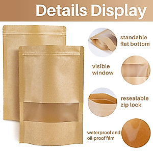 MAQIHAN 24 Stand Up Pouches Bags - 7"×10" Resealable Ziplock Kraft Paper Bags with Window Food Packaging Homemade Bagel Bread Cookie Candy Tea Herb Spice Coffee Jerky Dog Treat Bags Small Business