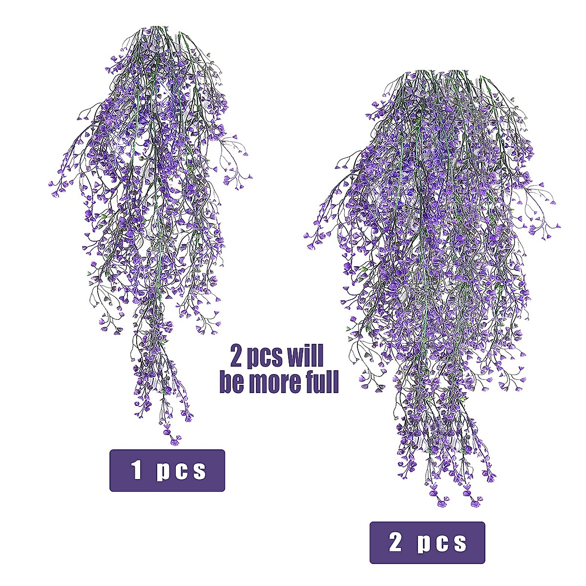 RECUTMS Vine Plant Fake 4 Pcs Ferns Plants Large Faux Artificial Hanging Plants Wall Plants Fake Ivy Room Decor Home Garden Wedding Party Indoor Outdoor Decorations(Purple 4P)