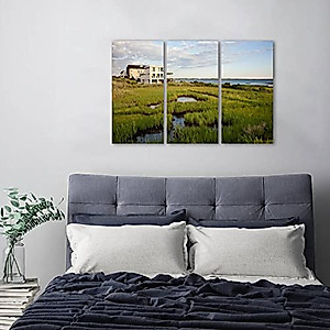 Canvas Wall Art Prints Pictures House in The Hamptons Stretched & Framed Modern Wall Painting Home Decor for Living Room Bedroom Ready to Hang 3 Piece