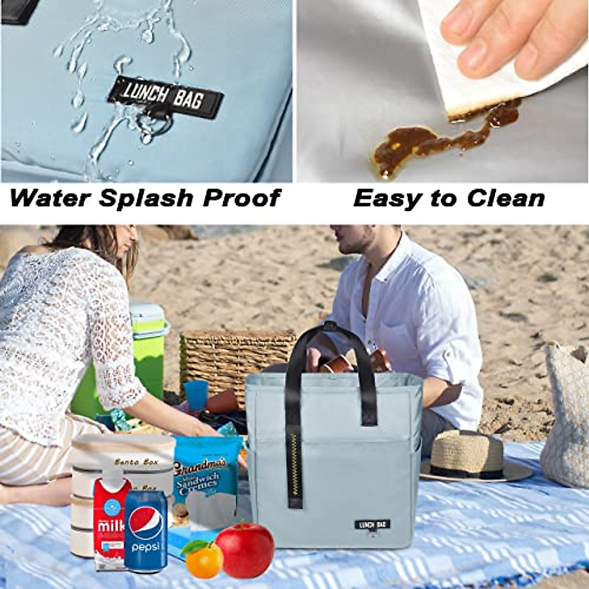 Insulated Lunch Bag for Women Men - Reusable Lunch Box for Adults Deluxe Leakproof Lunch Tote Bag Large Thermal Cooler Bag with Pockets for Work, Picnic, Travel