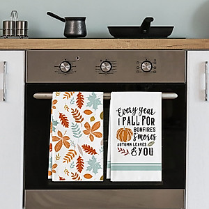 AnyDesign 4 Pack Fall Kitchen Dish Towel Thanksgiving Leaves Pumpkins Tea Towels 18 x 28 Inch Autumn Rustic Vintage Fall Harvest Dishcloth Hand Drying Cloth Towel for Holiday Kitchen Cooking Baking