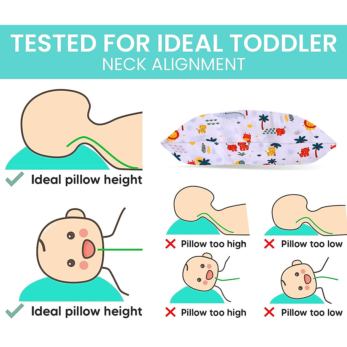 Via La Vie My Dream Pillow Small Toddler Pillow with Pillowcase - 100% Cotton Fabric with Polyester Fill Hypoallergenic Sleeping Pillow for Kids - Machine Washable, 13x18 Inches