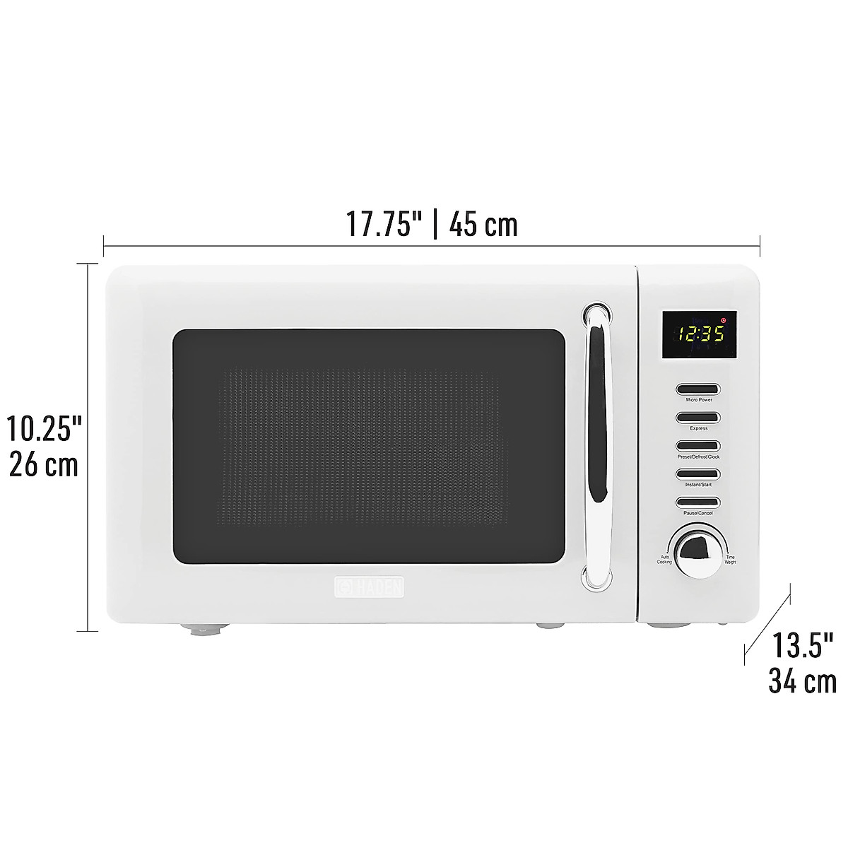 Haden Heritage Vintage 0.7 Cubic Foot 20 Liter 700 Watt Countertop Microwave Oven Kitchen with Turntable and 5 Power Levels, Ivory White