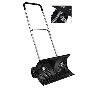 Happygrill Snow Shovel Pusher Snow Removal Tool Wheeled Snow Pusher with Adjustable Handle